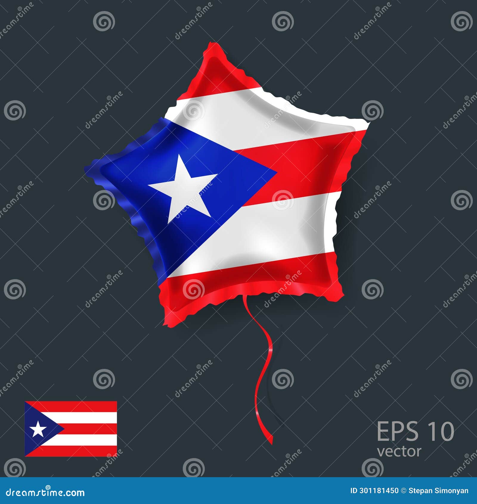 Celebration Vector Balloon with Flag of Puerto Rico. Shiny Star Balloon ...