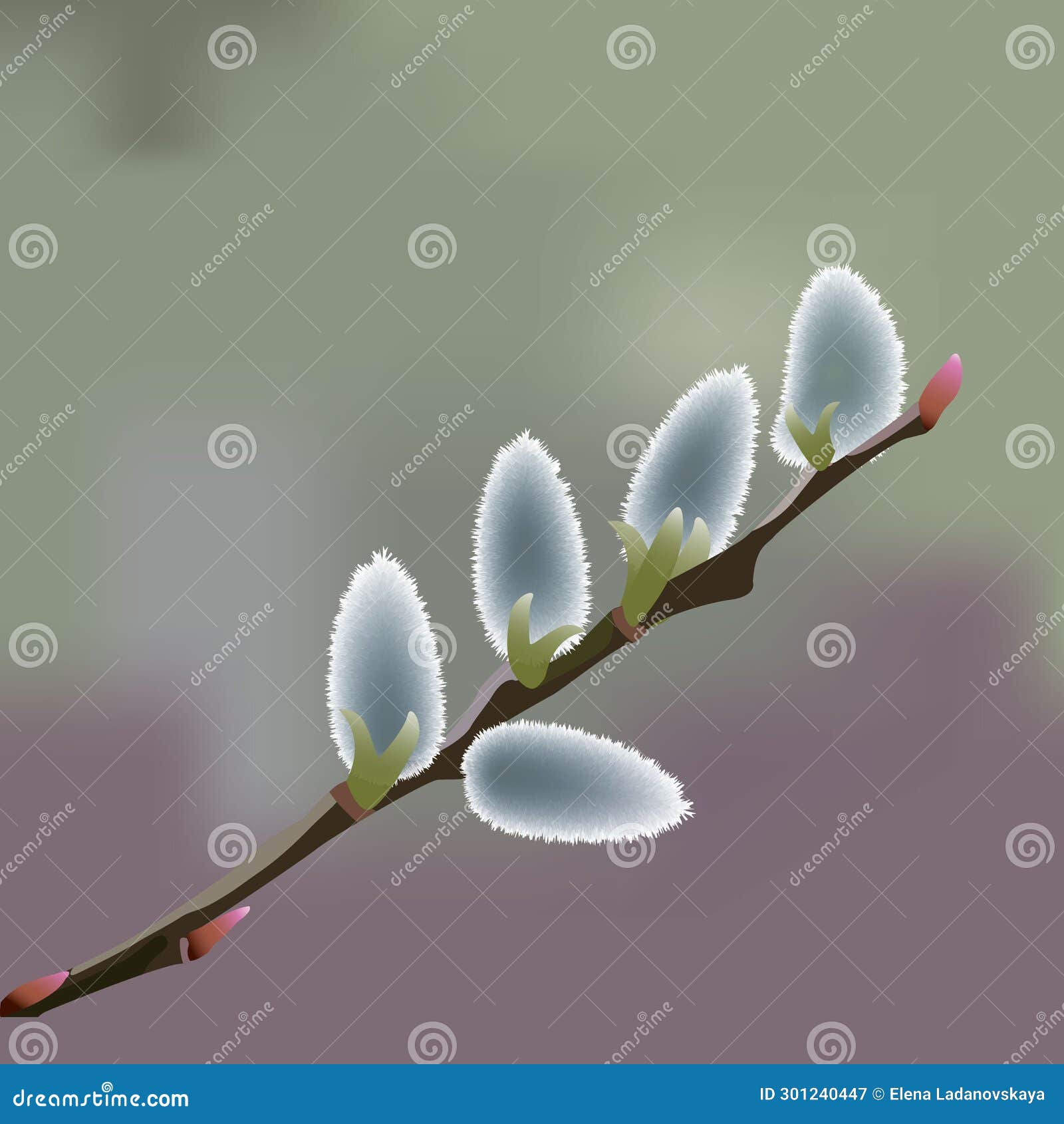 Sprig Of Willow In Sketch Cartoon Style Isolated On White Background ...