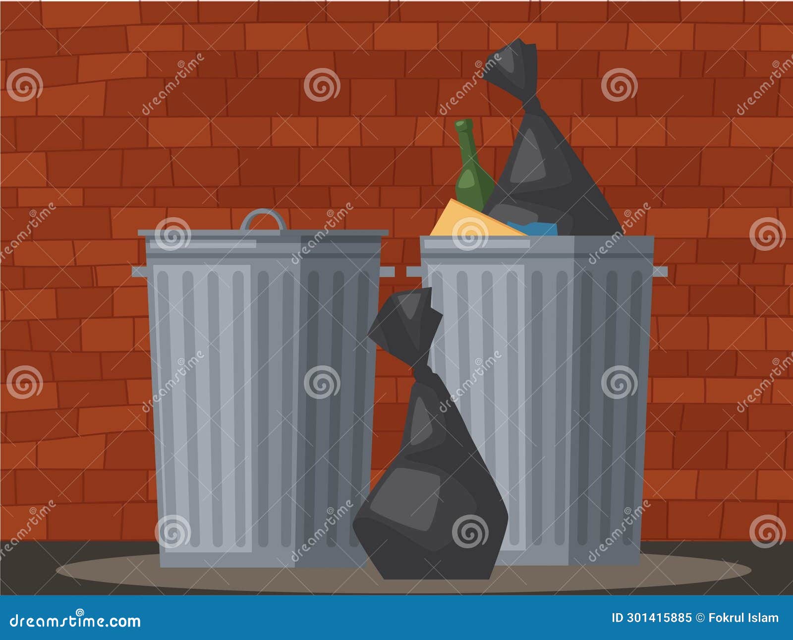 Big Dustbin With Dust And Bag For Garbage Recycling And Piles Of ...