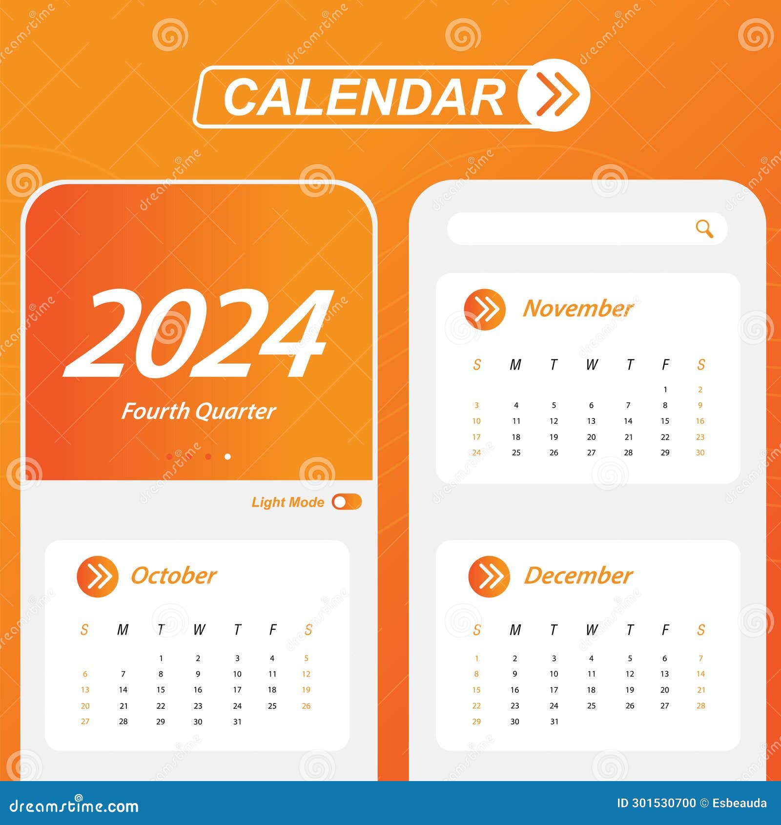 Fourth Quarter of 2024 Calendar Stock Vector - Illustration of october ...