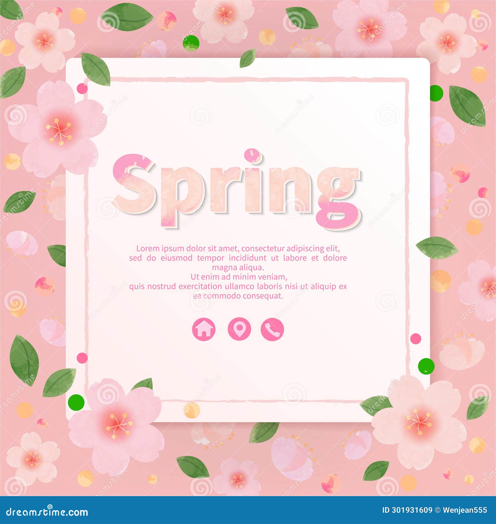 Pink Themed Spring Cherry Blossom Greeting Cards, Posters, Frames Stock ...