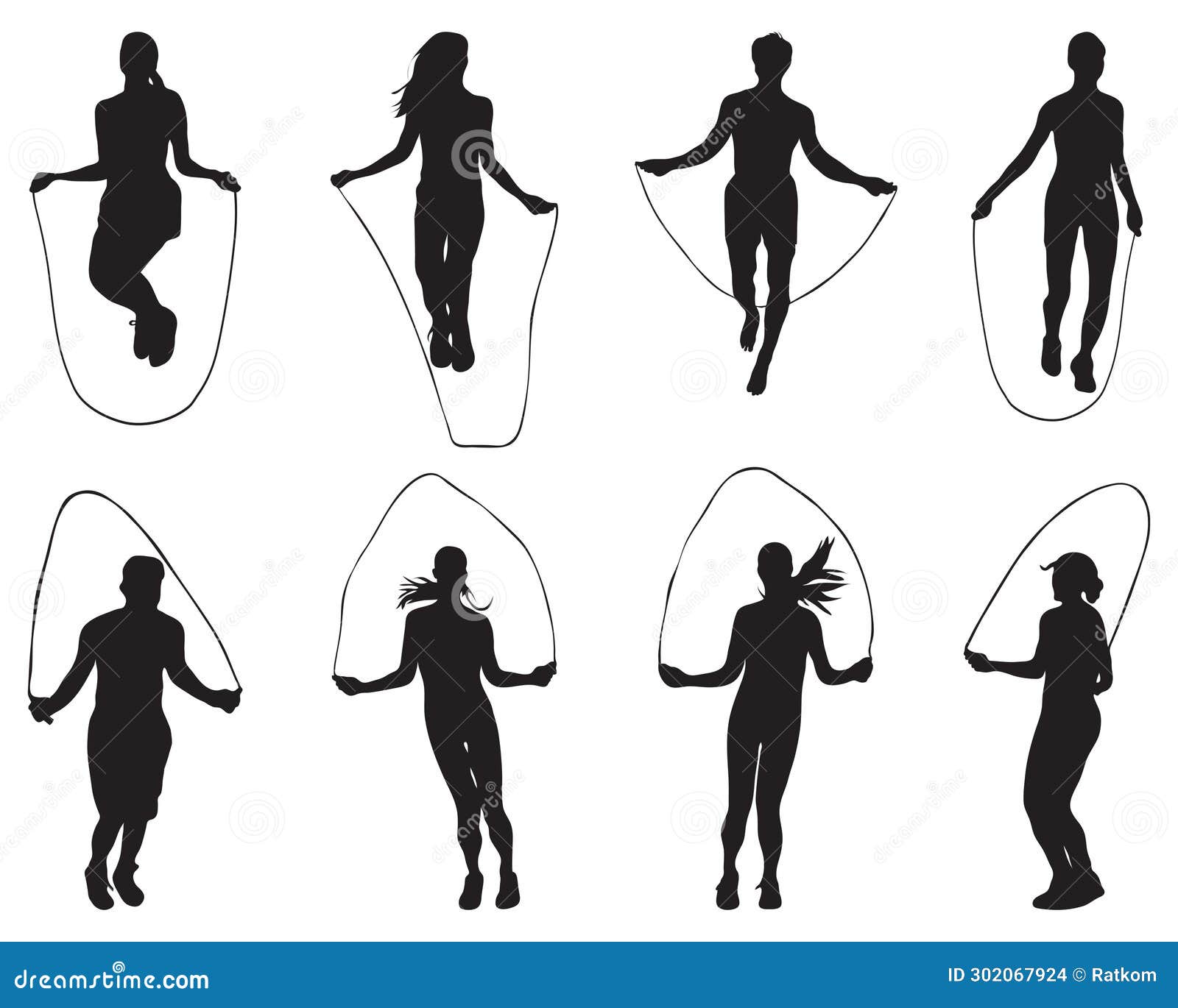 Black Silhouettes of People Skipping Rope Stock Illustration ...