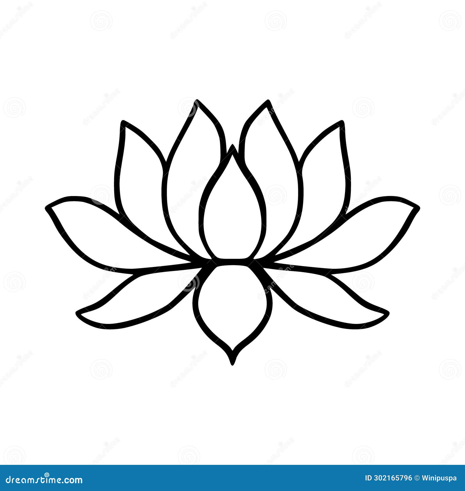 Simple Lotus Flower Line Drawing Outline Isolated in White Background ...