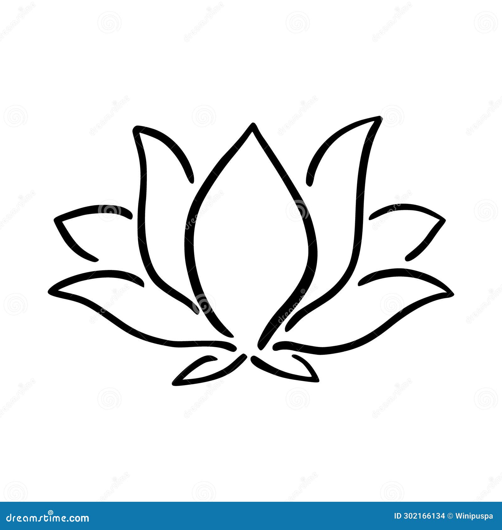 Simple Lotus Flower Line Drawing Outline Isolated in White Background ...