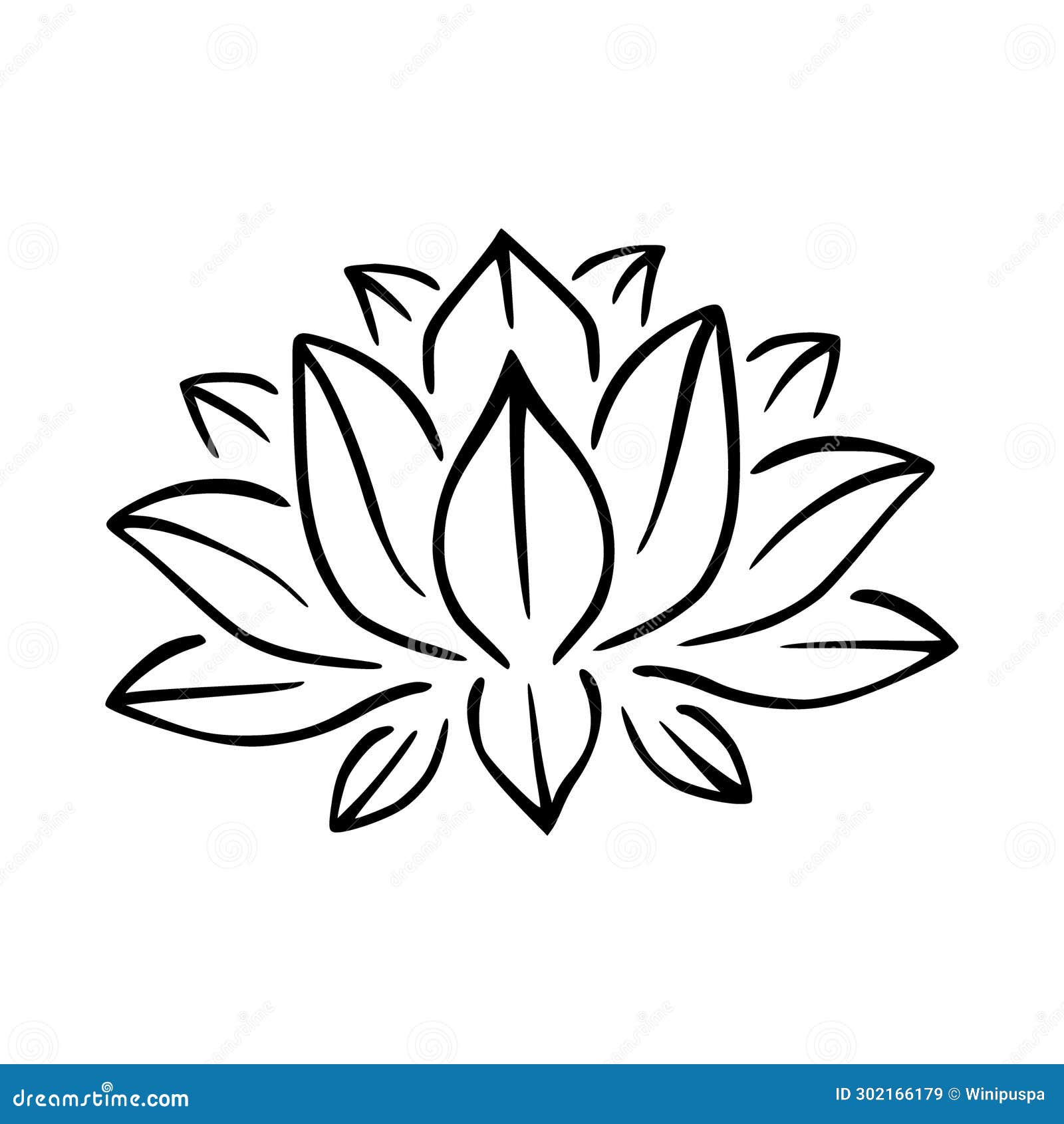 Simple Lotus Flower Line Drawing Outline Isolated in White Background ...