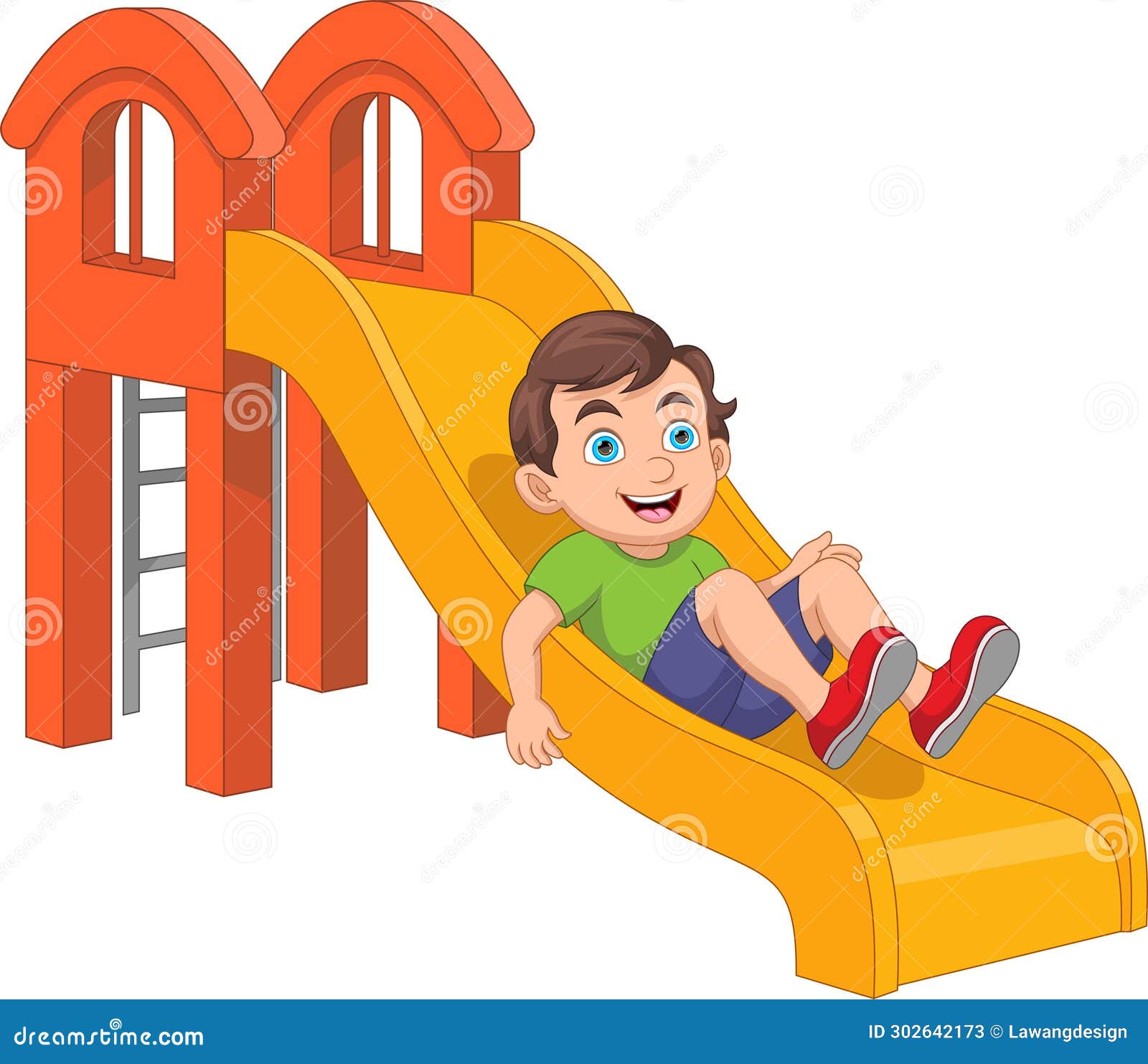 Cheerful Boy Playing Slide Cartoon Stock Vector - Illustration of ...
