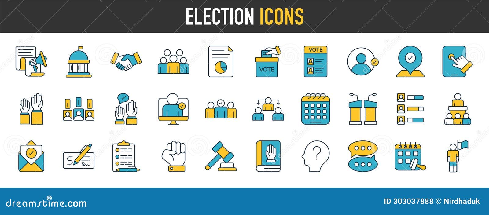 Election Icon Set. Such As Democracy, Vote, Government. Stock Vector ...