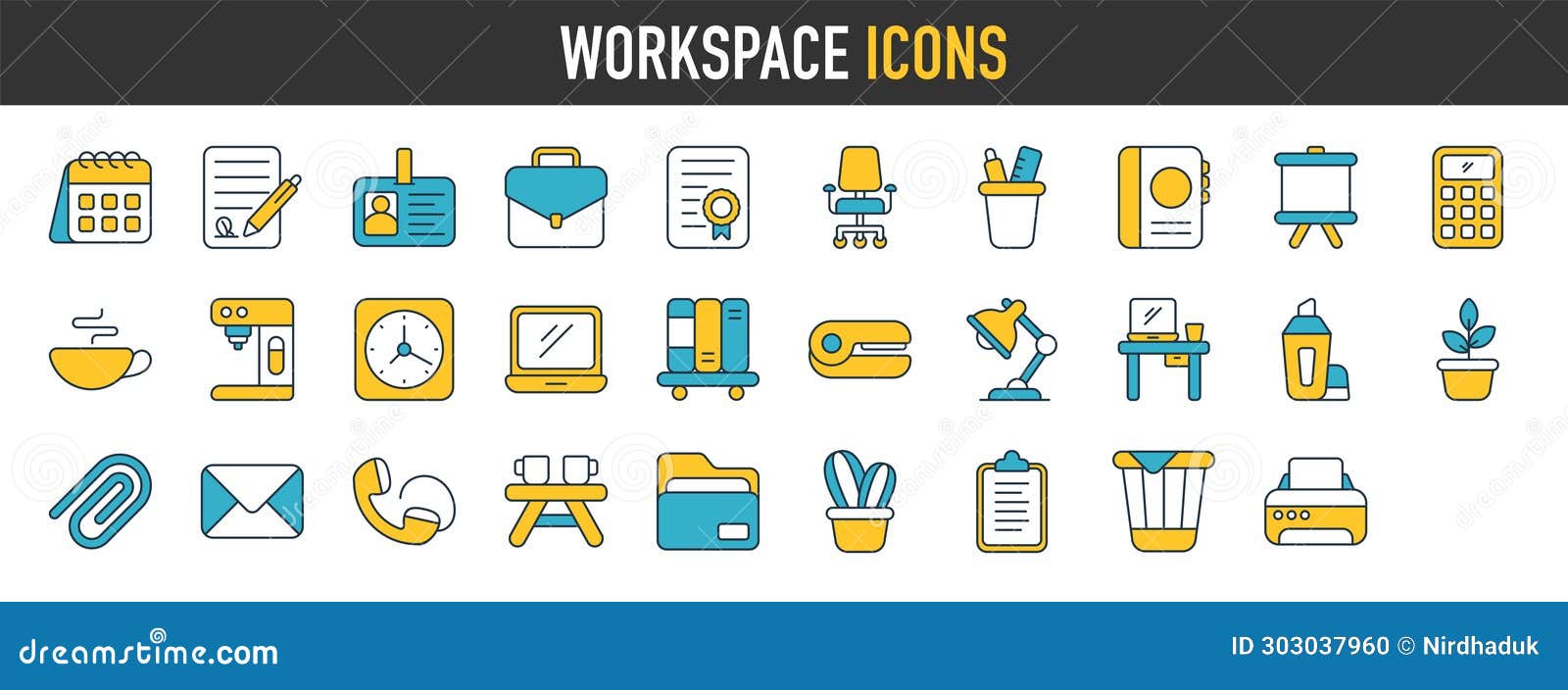 Workspace icons set. stock vector. Illustration of laptop - 303037960