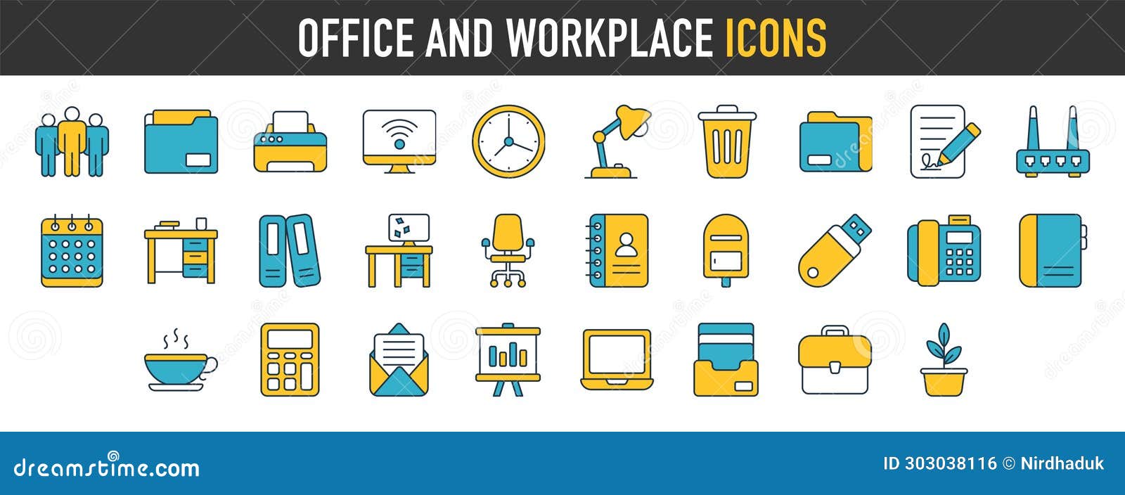 Office and Workplace Icon Set. Containing Briefcase, Desk. Stock Vector ...
