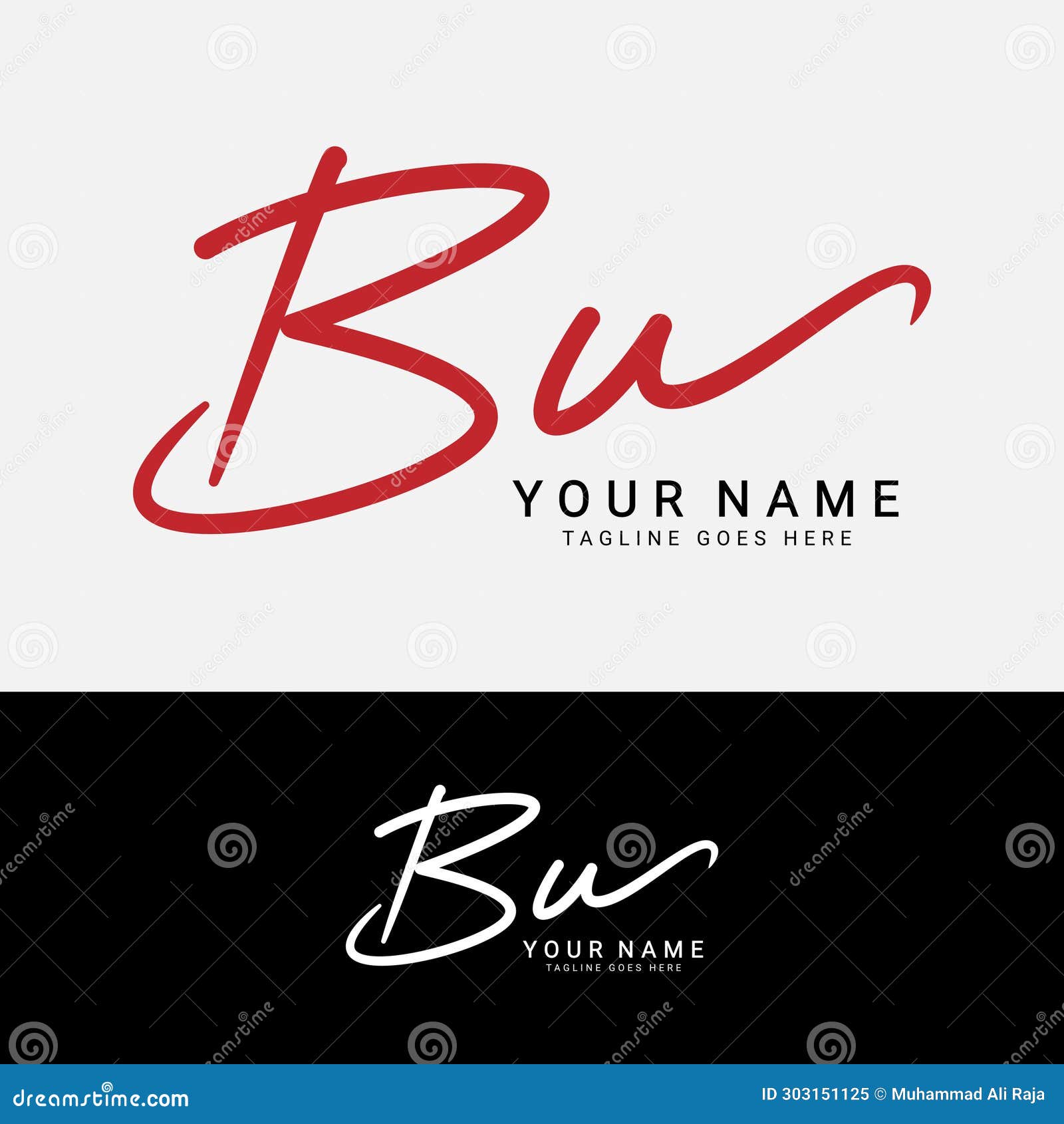 B, U, BU Initial Handwriting or Handwritten Letter Logo. Logo with ...