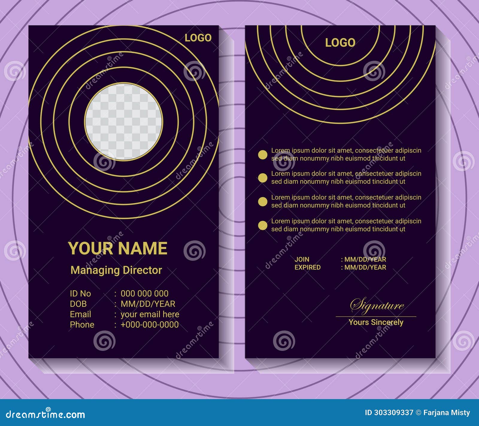 Professional Purple Id Card Design. Stock Vector - Illustration of ...
