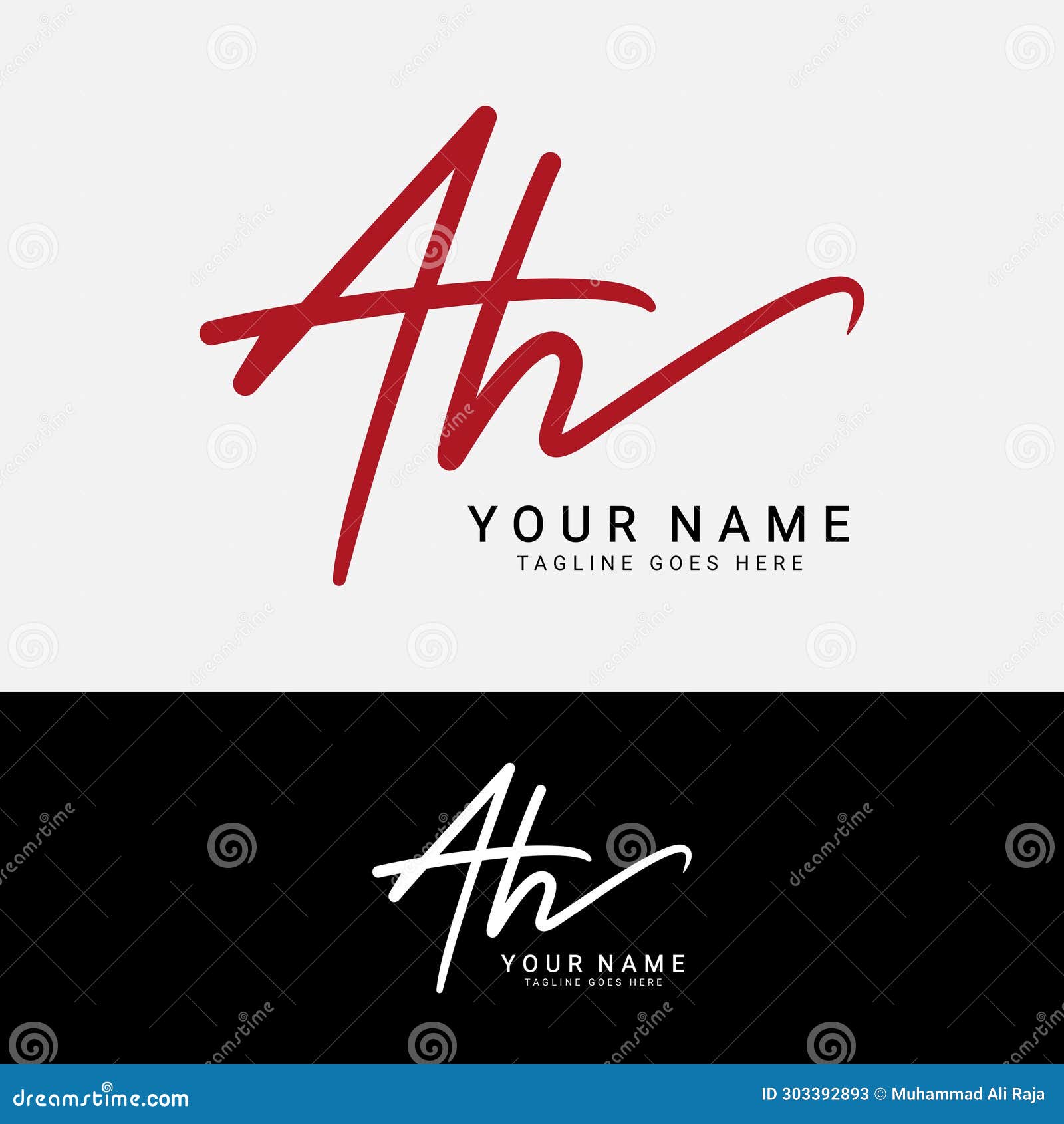 A, H, AH Initial Handwriting or Handwritten Letter Logo. Logo with ...