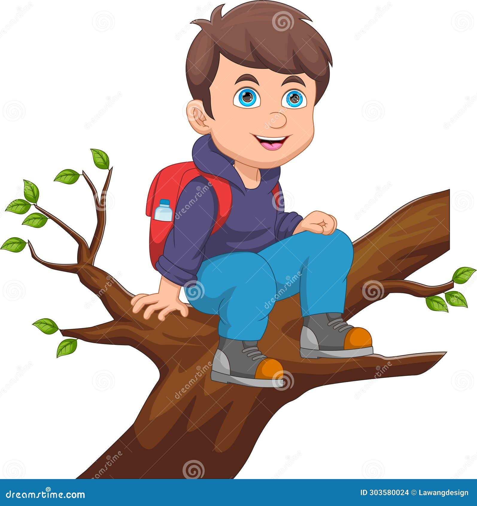 Adventure Boy Sitting on Tree Cartoon Stock Vector - Illustration of ...