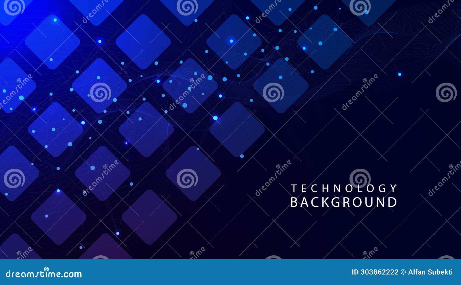 Blue Connecting Dots and Lines with Rectangular Pattern and Wave Flow ...