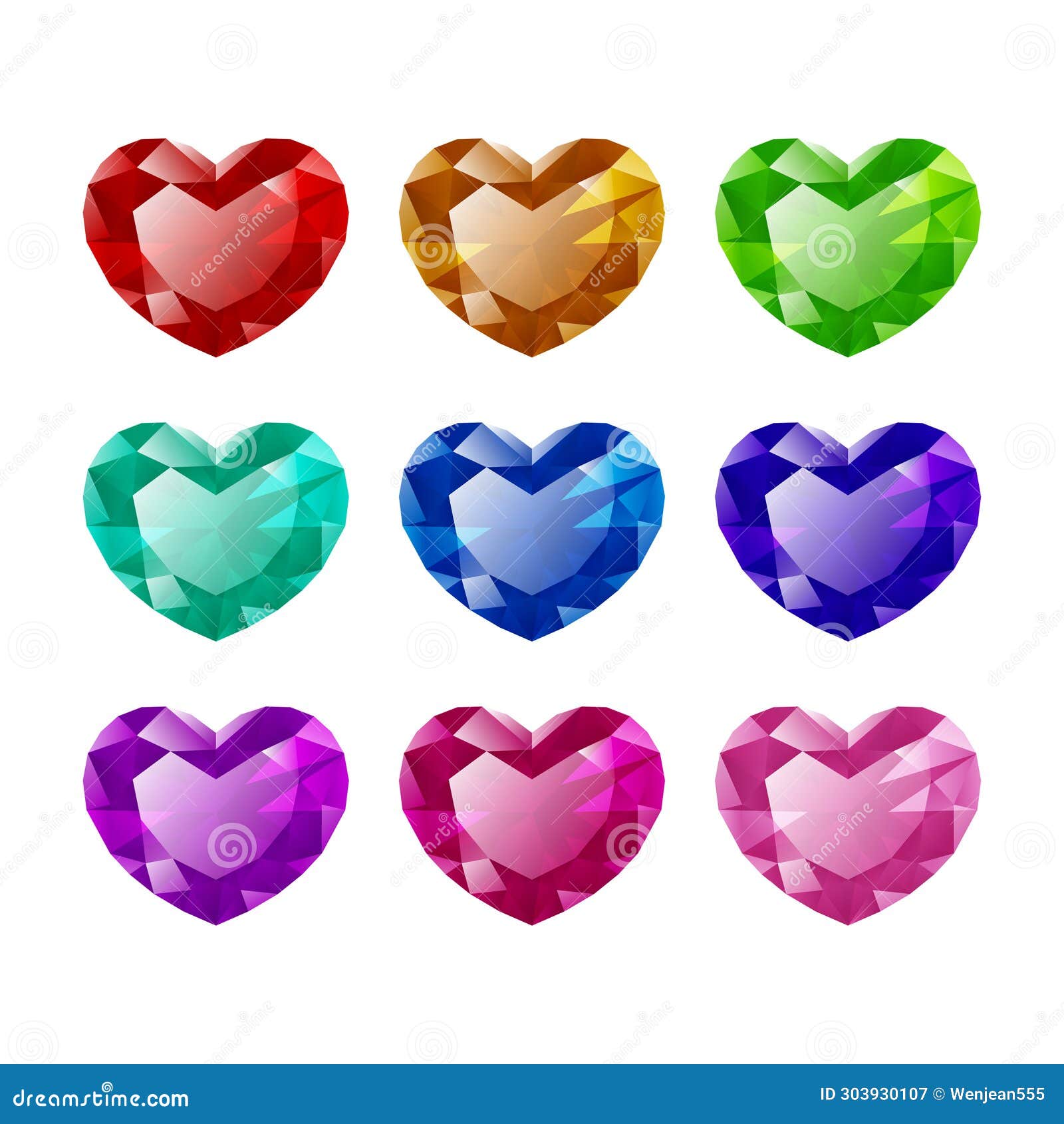Set of Isolated Colorful Heart-shaped Gemstones Stock Vector ...