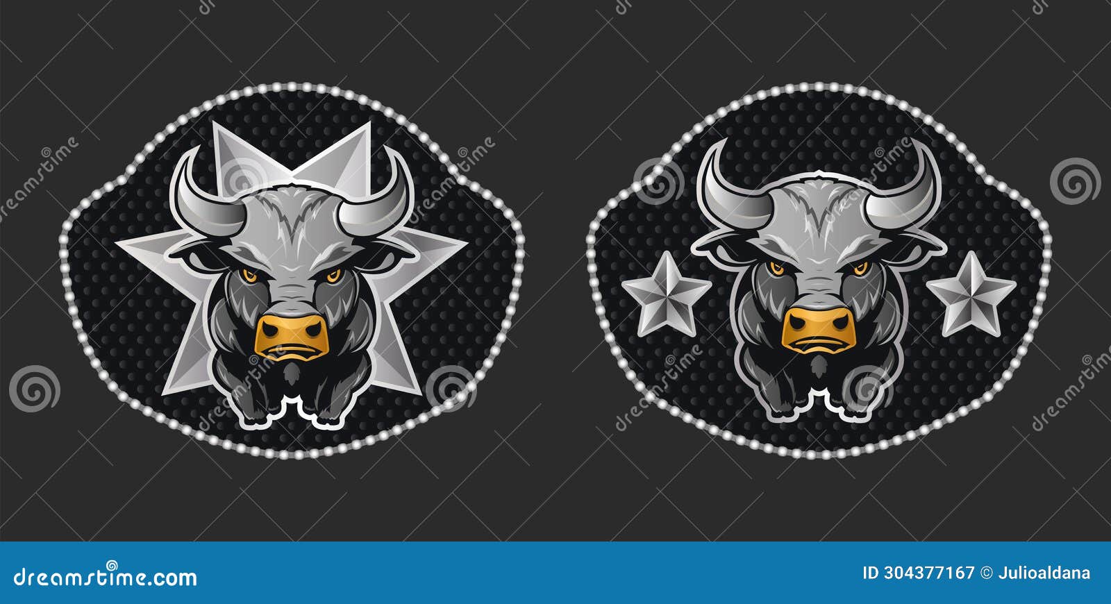 Western Style Cowboy Raging Bull and Star Belt Buckle Vector Design ...