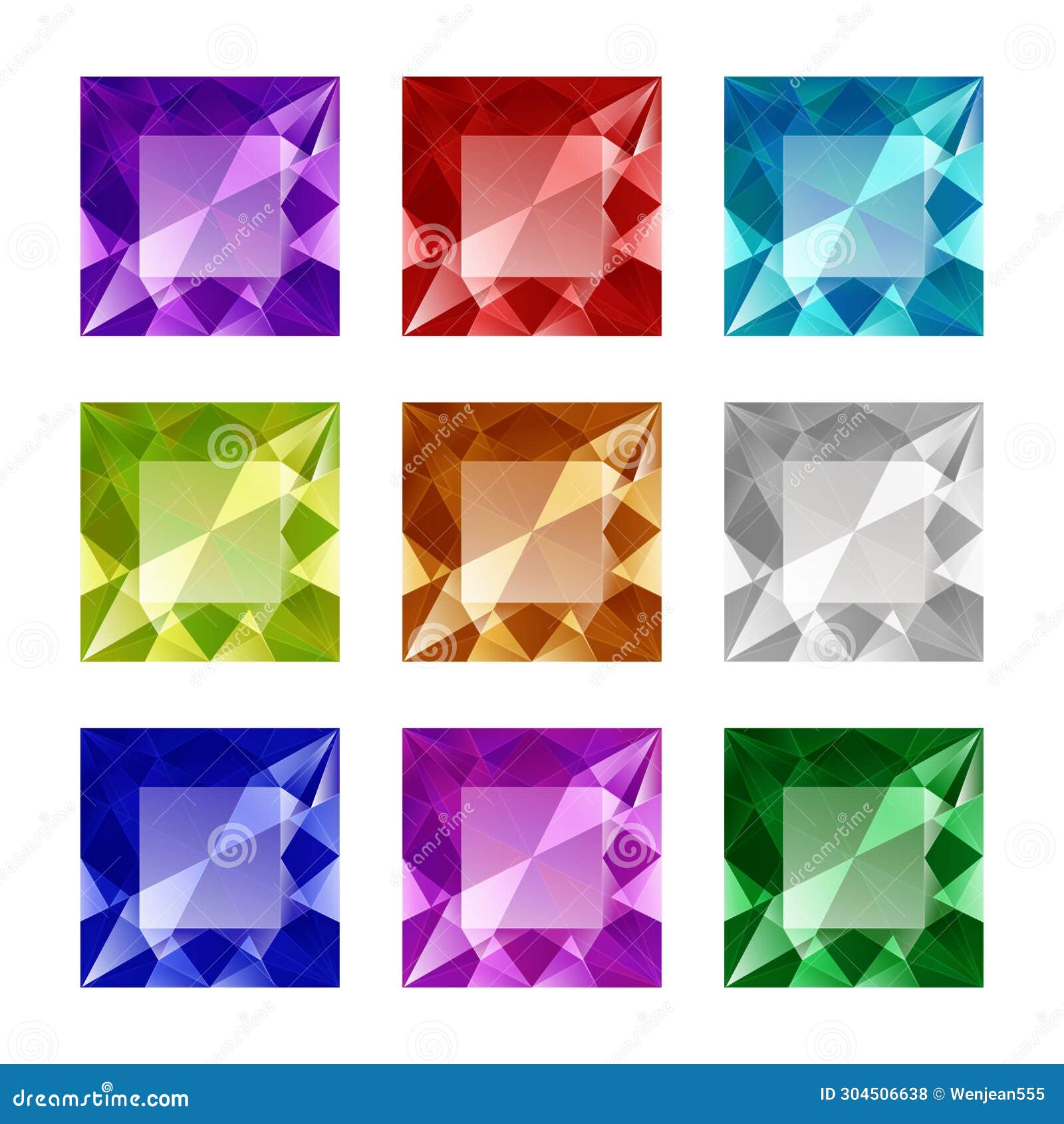 Set of Isolated Colorful Square Gemstones Stock Vector - Illustration ...