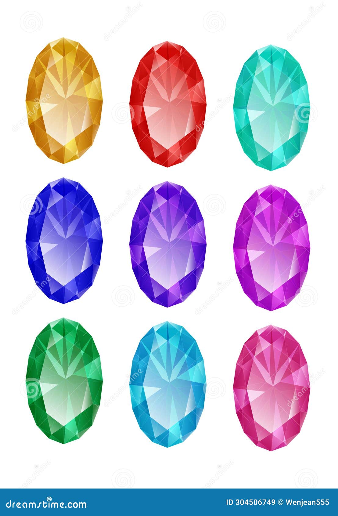 Set of Isolated Colorful Oval Gemstones Stock Vector - Illustration of ...
