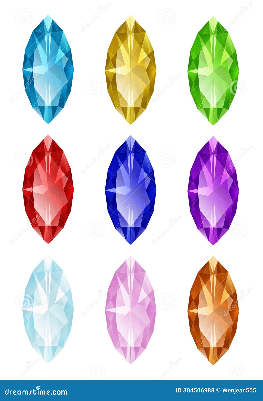 Set of Isolated Colorful Marquise Gemstones Stock Vector - Illustration ...