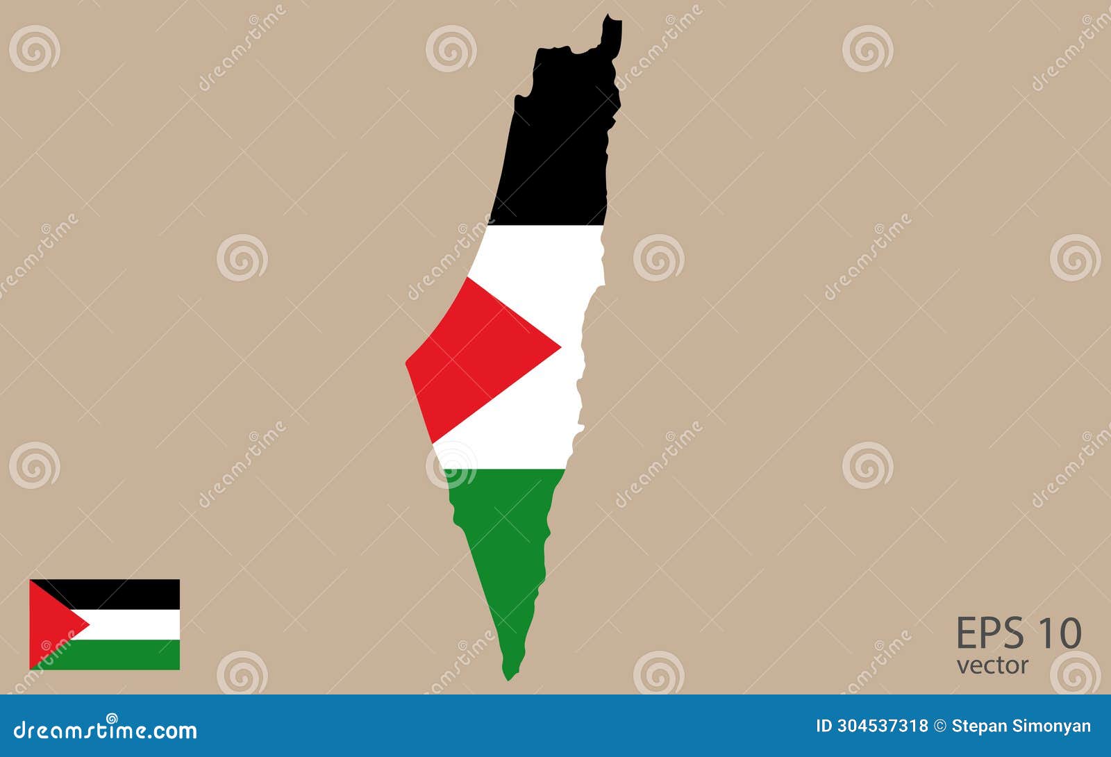 Palestine Map Design With 3D Style. Blue Palestine Map And National ...