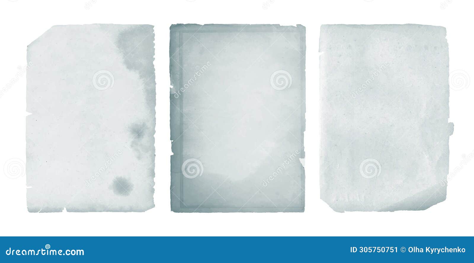 Old Dirty Stained Paper Pages with Ripped Edges. Vintage Gray Blue ...