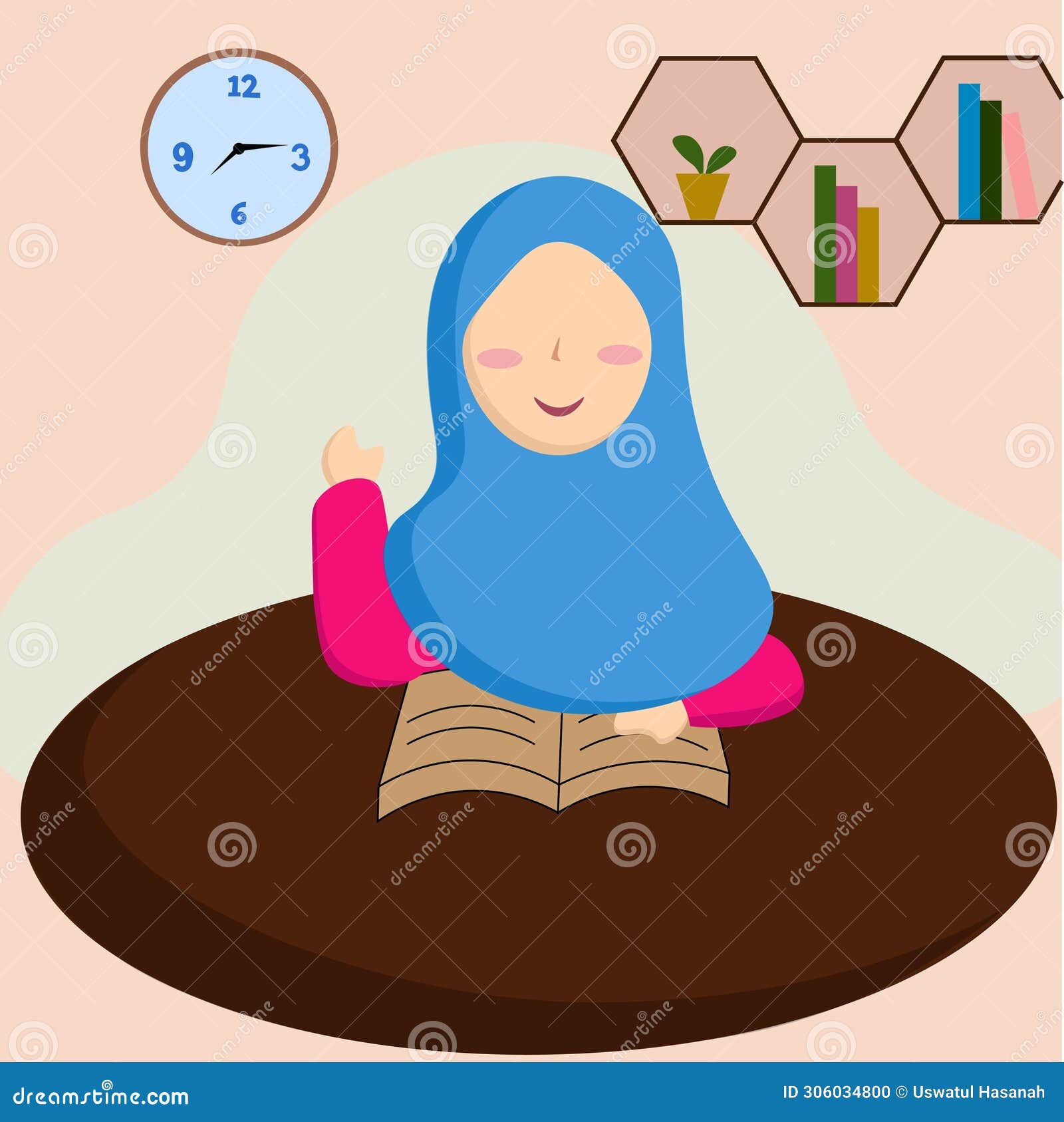 Cartoon Muslim Girl Studying Stock Vector - Illustration of character ...