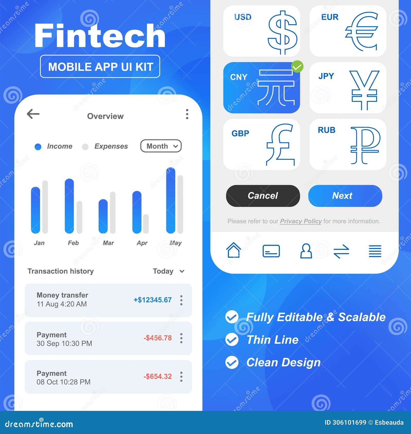 Useful Design Kit for Fintech Mobile App UI UX Stock Vector ...