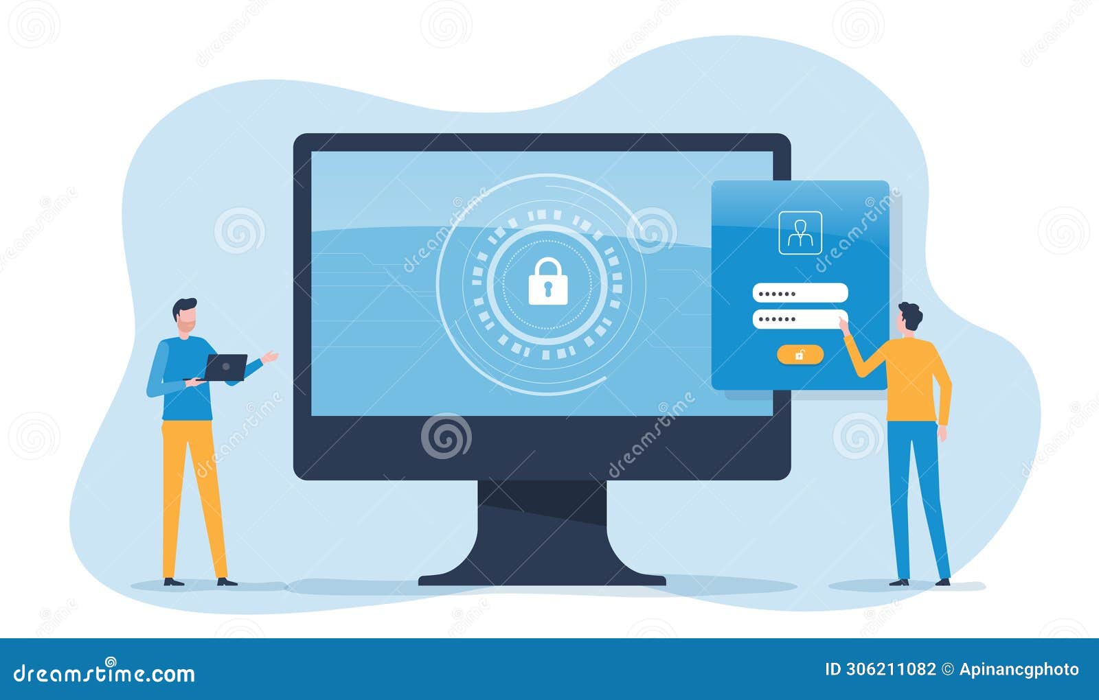 Flat Vector Business Cyber, Security Technology with Team Administrator ...