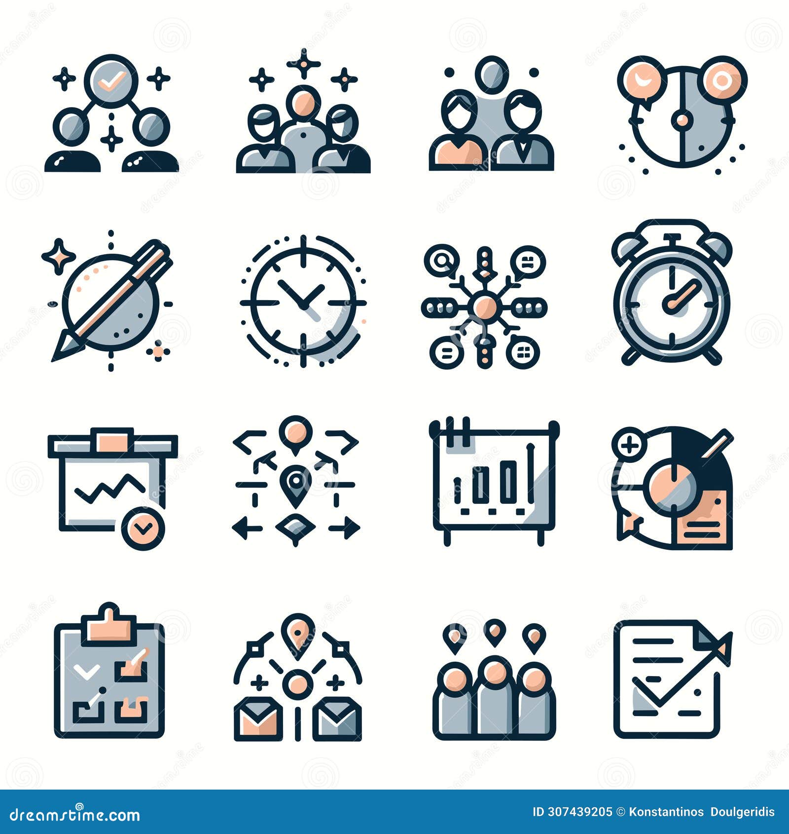 Set of Workflow and Management Icons in Simple Style on White ...