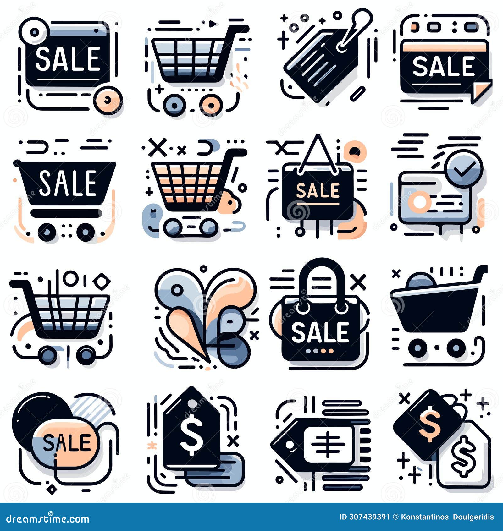 Set of Sale Icons in Pastel Colors on White Background. Stock Vector ...