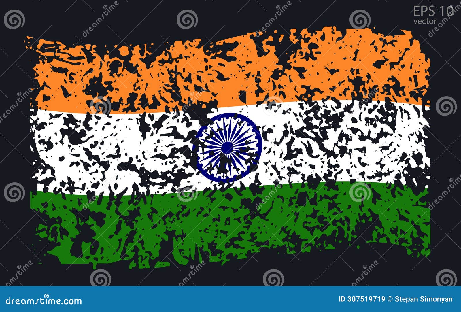 Vector Flag of India. Vector Illustration with Cracks and Abrasions.Web ...