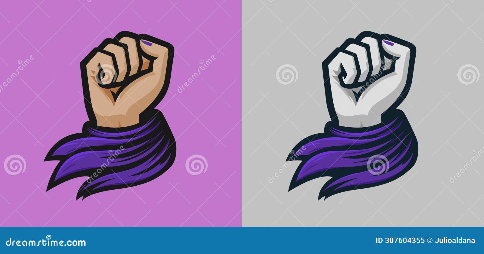 Female Raised Fist with Purple Kerchief, Equality Protest on Women Day ...