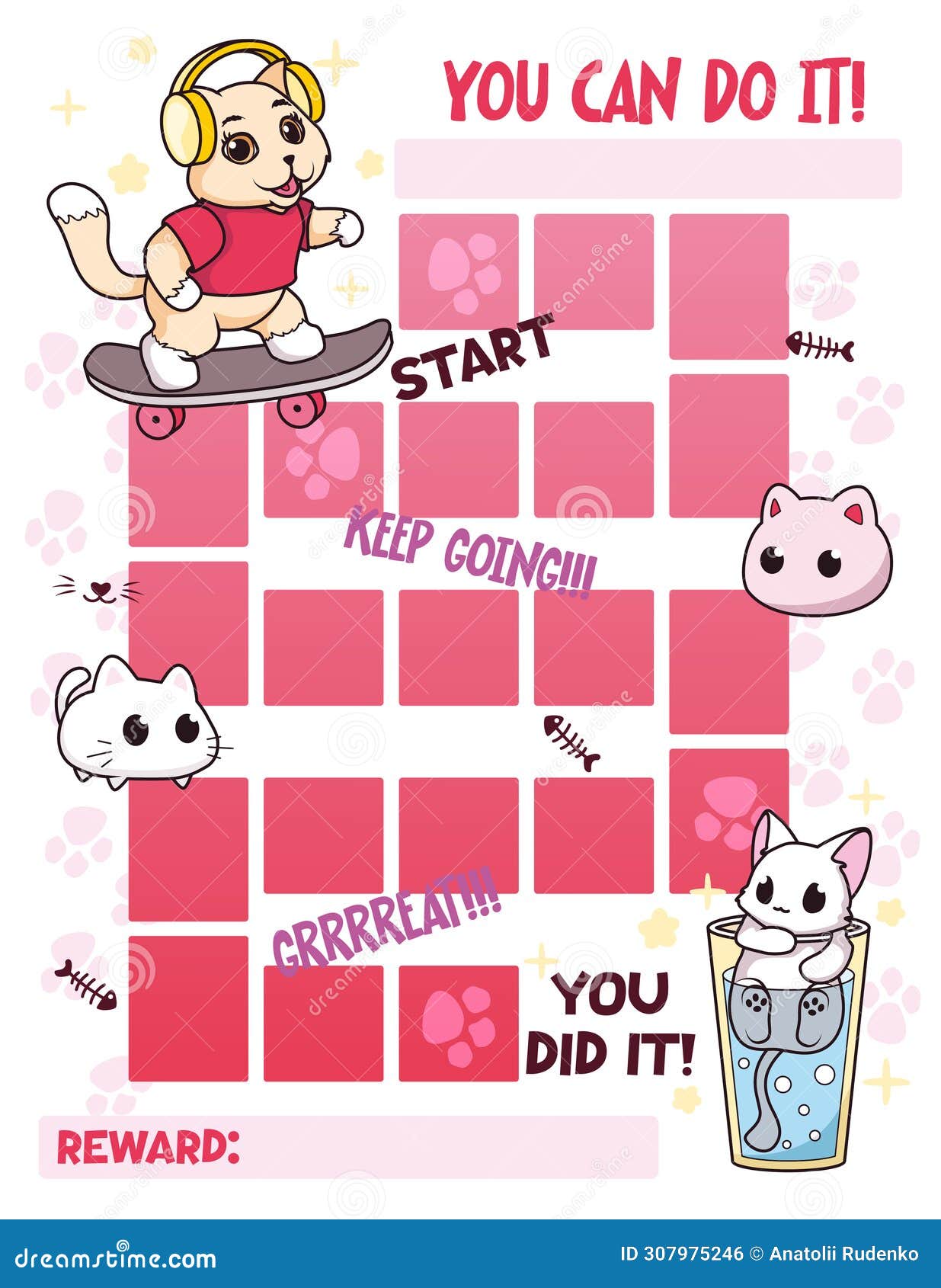 Reward Chart for Girls. Kitty. Vector Illustration Stock Vector ...