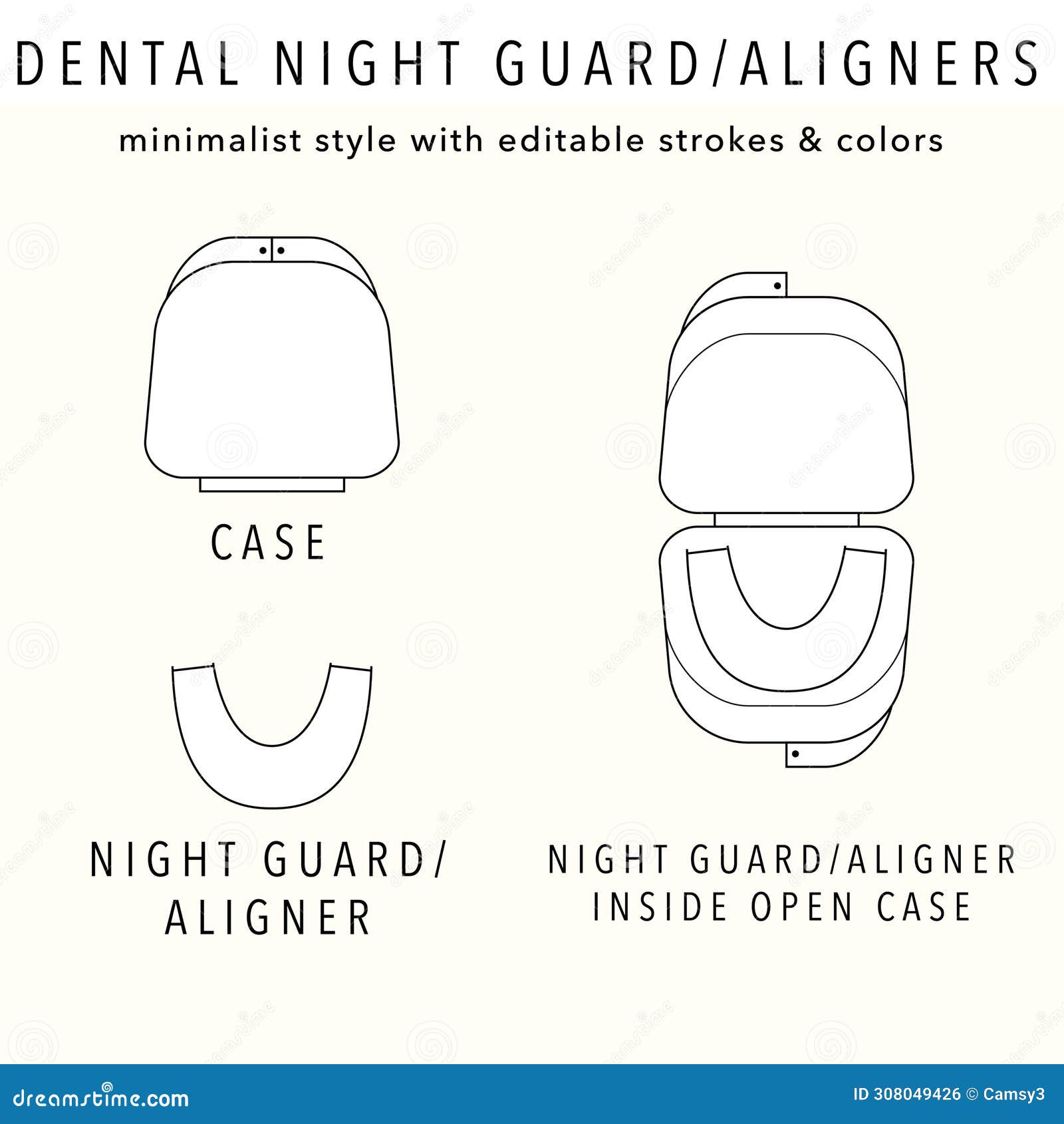 Dental Night Guard Icons with Case Flat Style Style Minimalist with ...