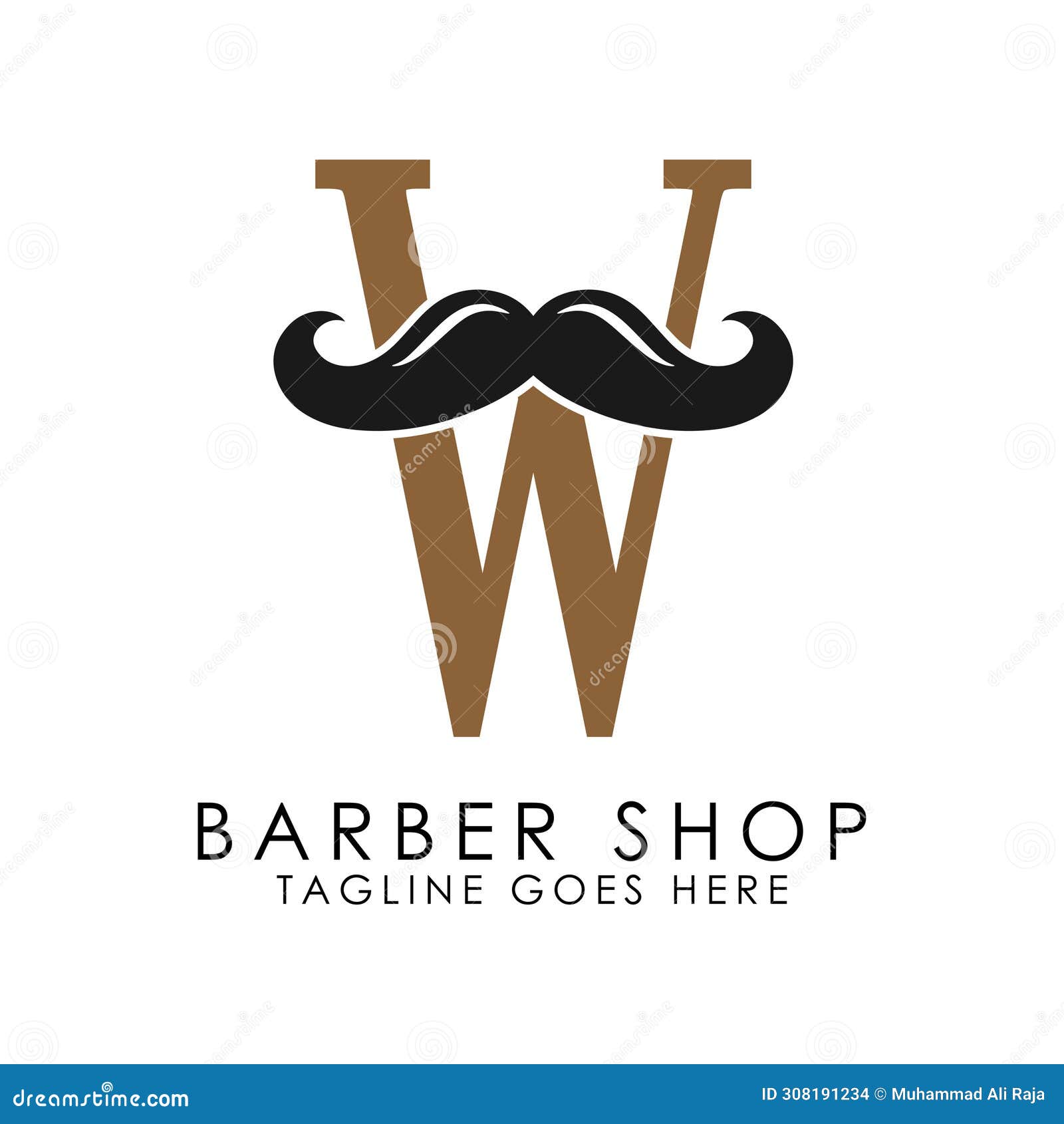 Initial Letter W Mustache Logo Design. Alphabet W Barber Shop Icon ...