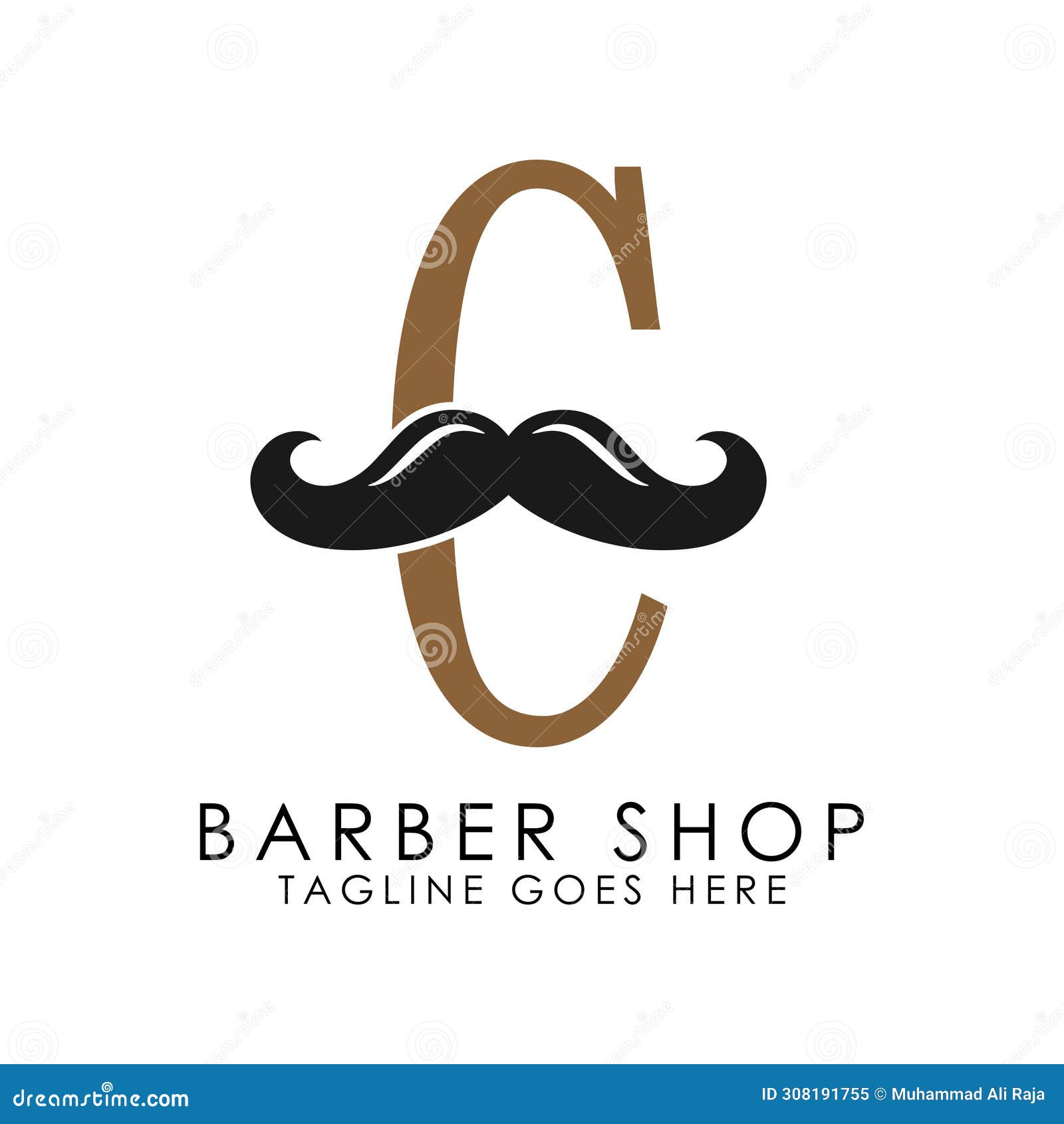 Initial Letter C Mustache Logo Design. Alphabet C Barber Shop Icon ...