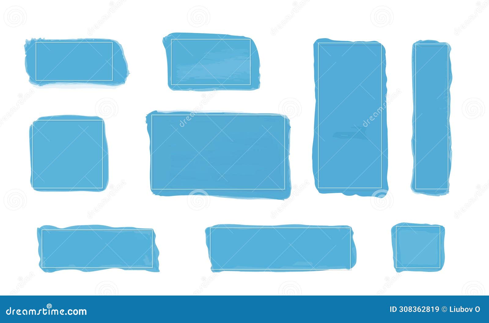 Watercolor Frame Blue Color Ink Brush Strokes. Hand Drawn Frame Textbox ...