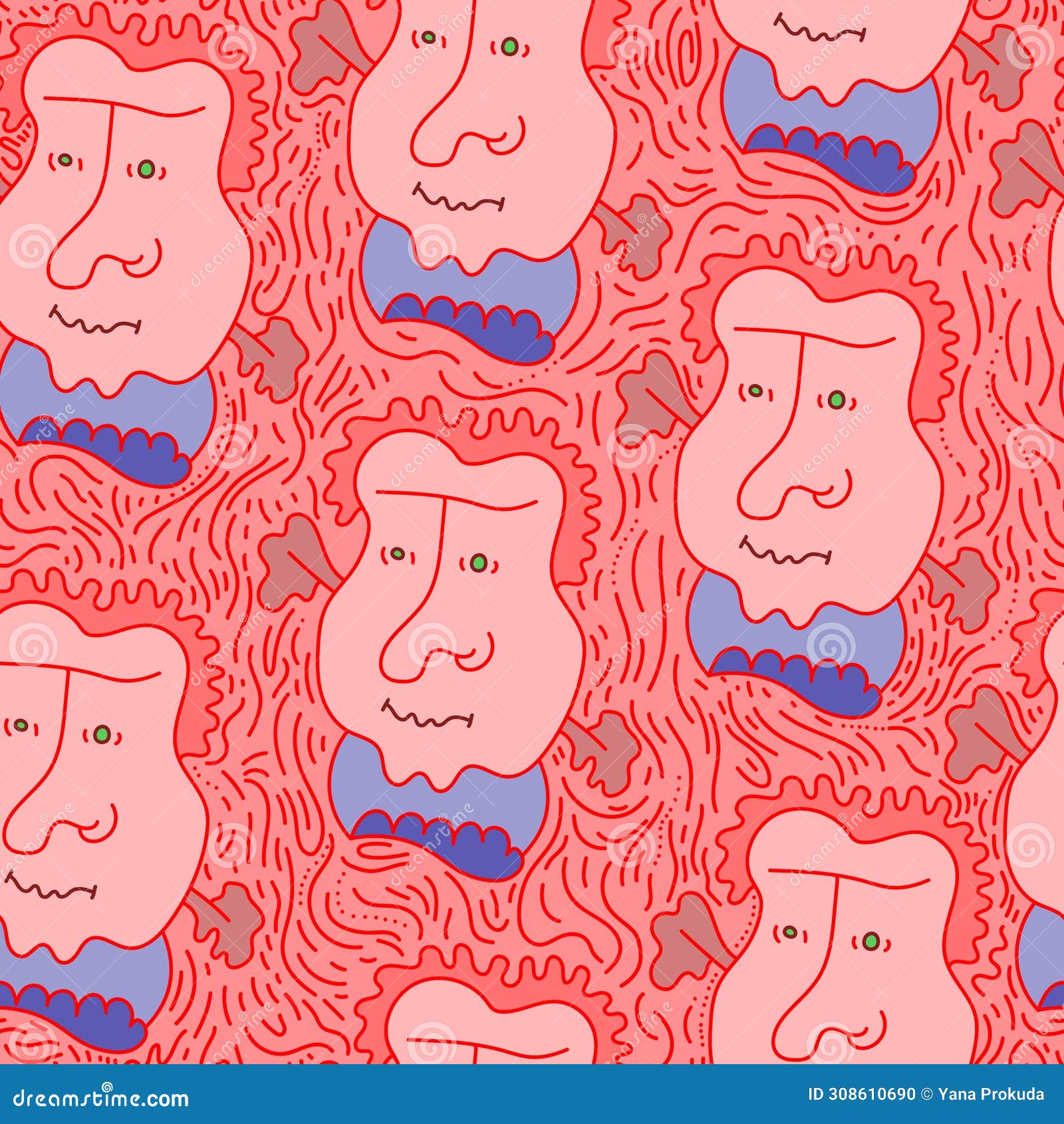 Unique Seamless Backdrop with Chaotic Repeat Abstract Human Faces Stock ...