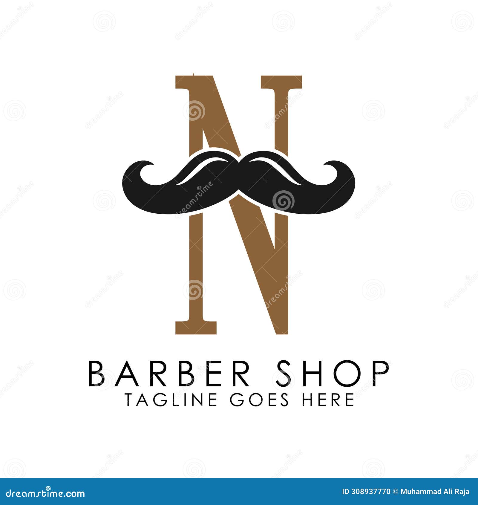 Initial Letter N Mustache Logo Design. Alphabet N Barber Shop Icon ...