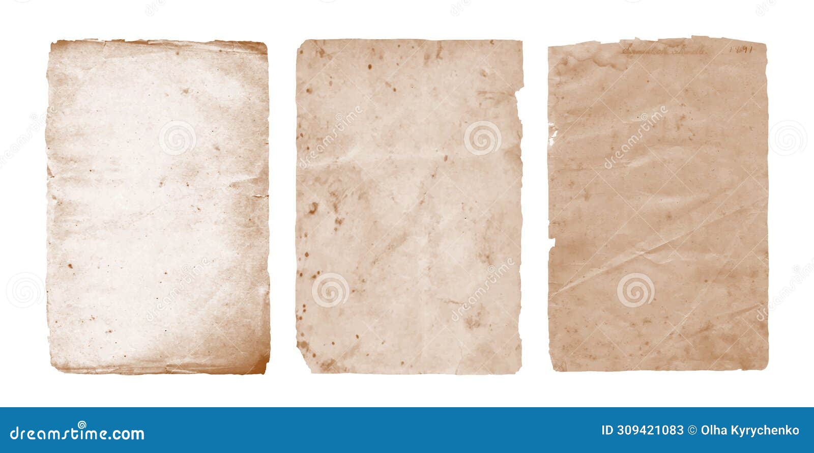 Old Faded Stained Paper Pages with Ripped Edges. Antique Vintage Brown ...