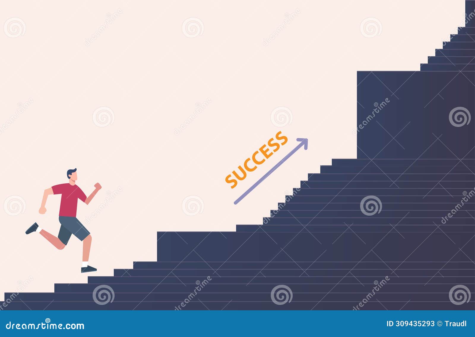 Determined Man Ascending Staircase Towards Success Arrow Illustration ...