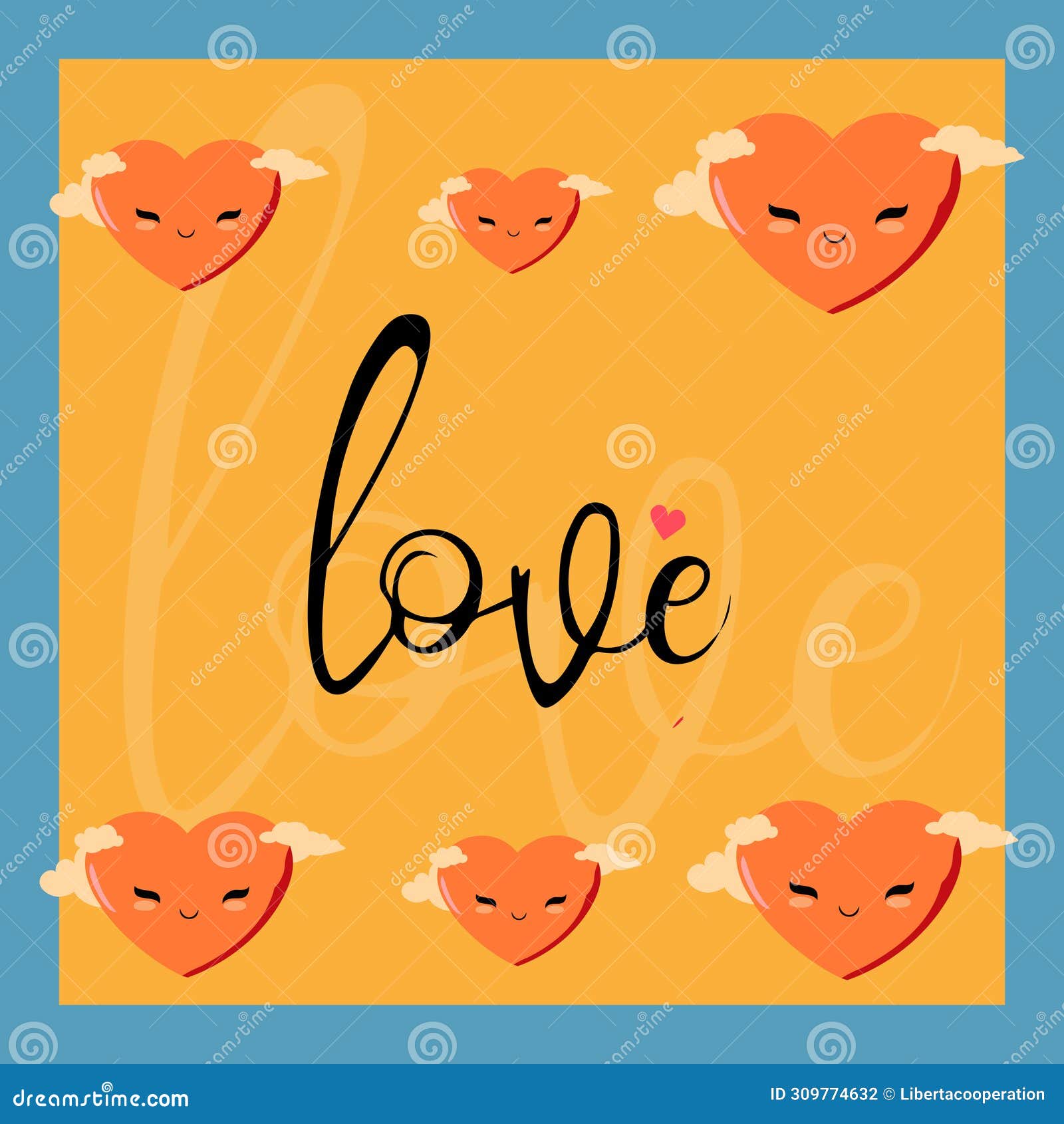 Cute Cartoon Hearts with Text Love. Stock Vector - Illustration of ...