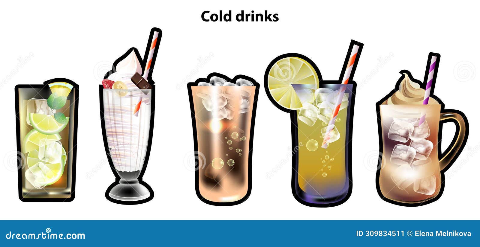 Set of Brightly Colored Stickers Cold Drinks. Stock Vector ...