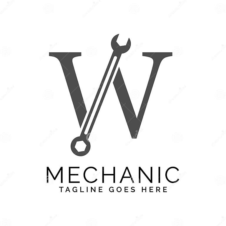 Letter W Logo with Wrench. Alphabet W Spanner Icon Design Stock Vector ...