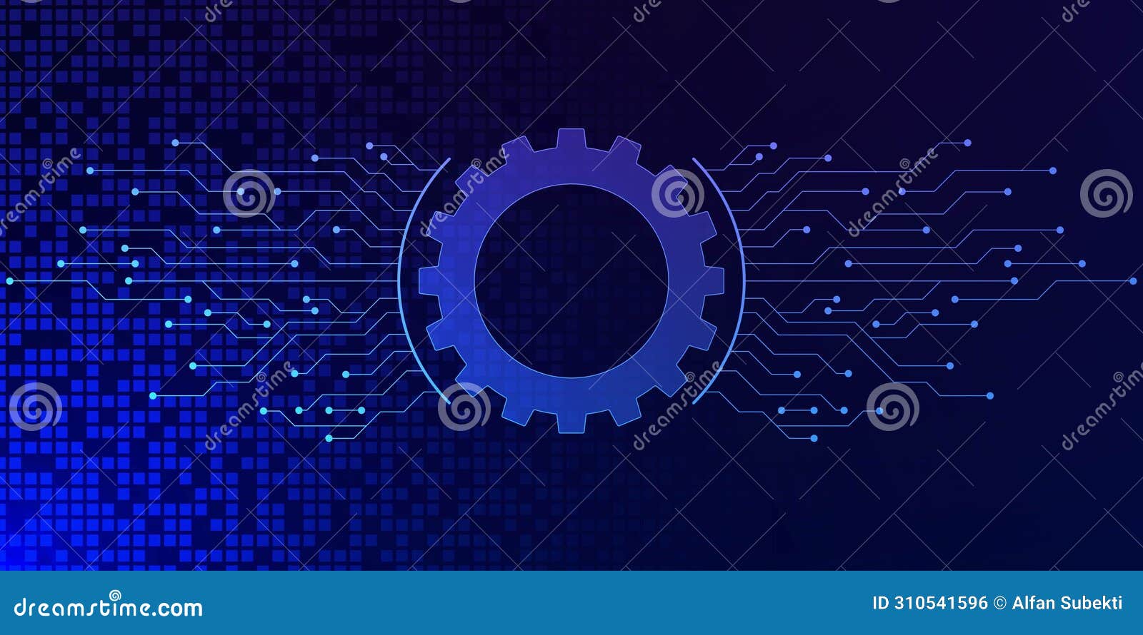 Futuristic Gear with Electronic Circuit Board and Digital Pixels Stock ...