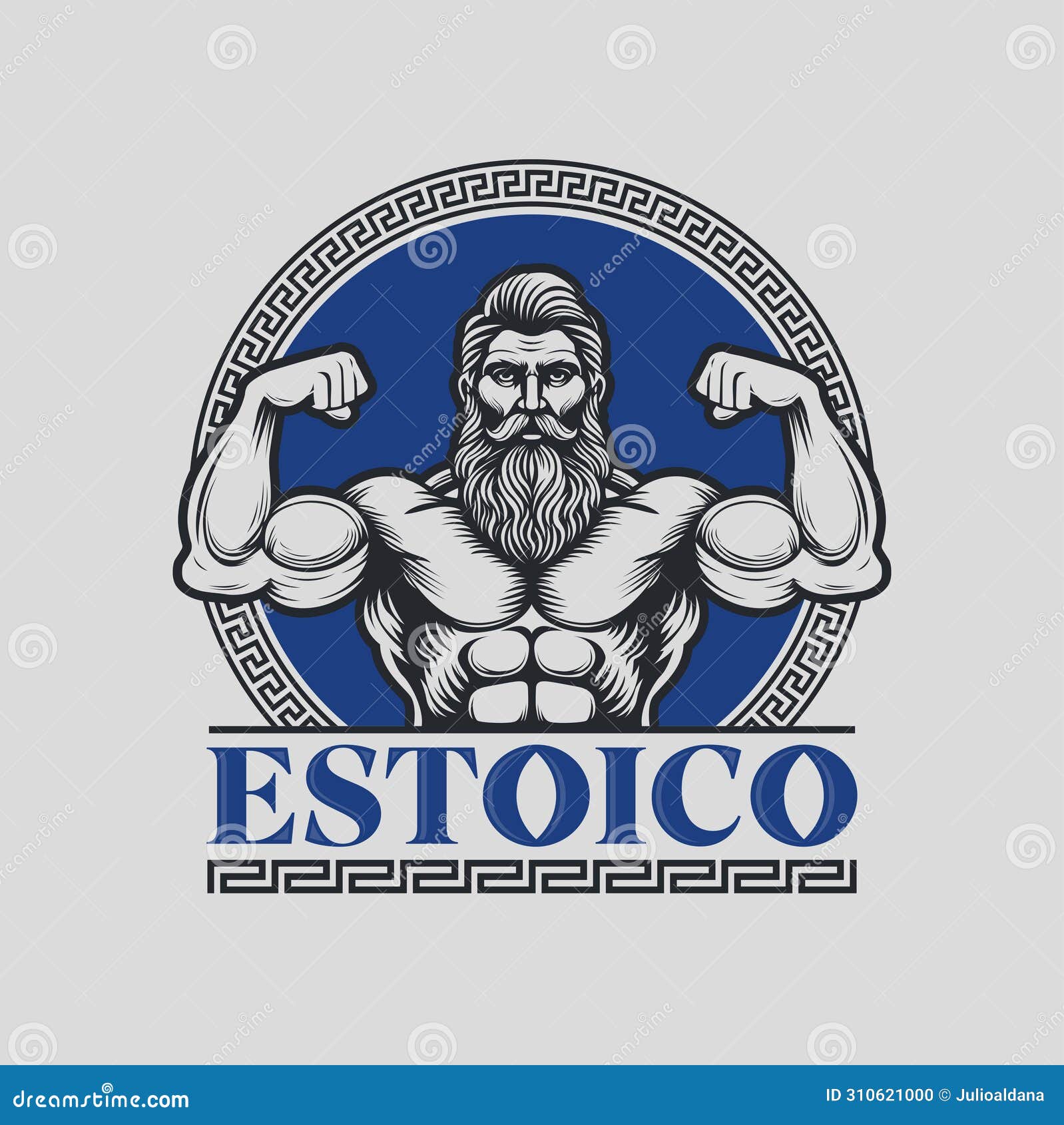 Estoico, Stoic Spanish Text Muscular Man with Beard Emblem Design Stock ...