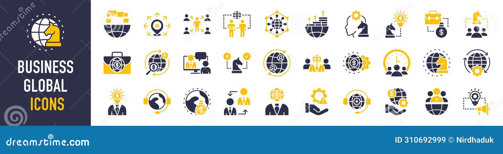 Business global icon set. stock vector. Illustration of productivity ...