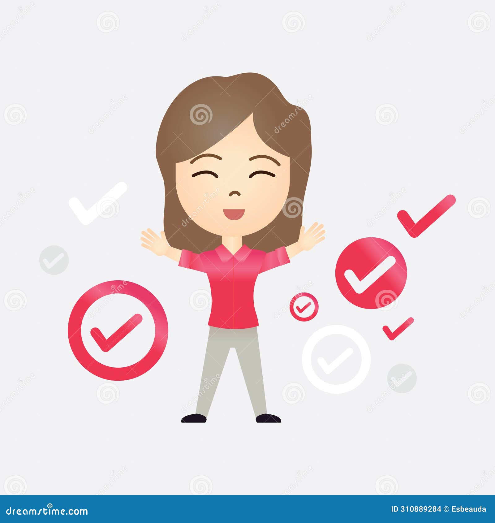 Cute Caucasian Cartoon Girl with Correct or Tick Symbol Stock Photo ...