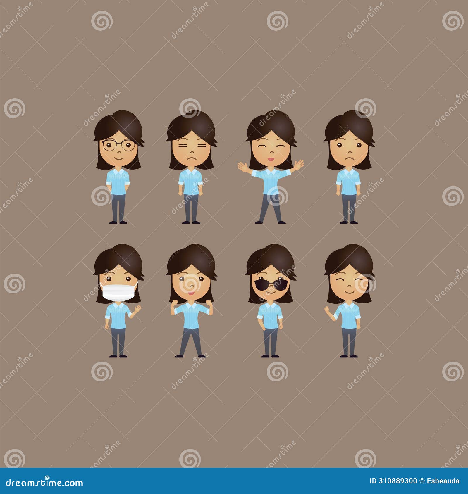 Asian Cartoon Characters with Various Movements and Emotional ...