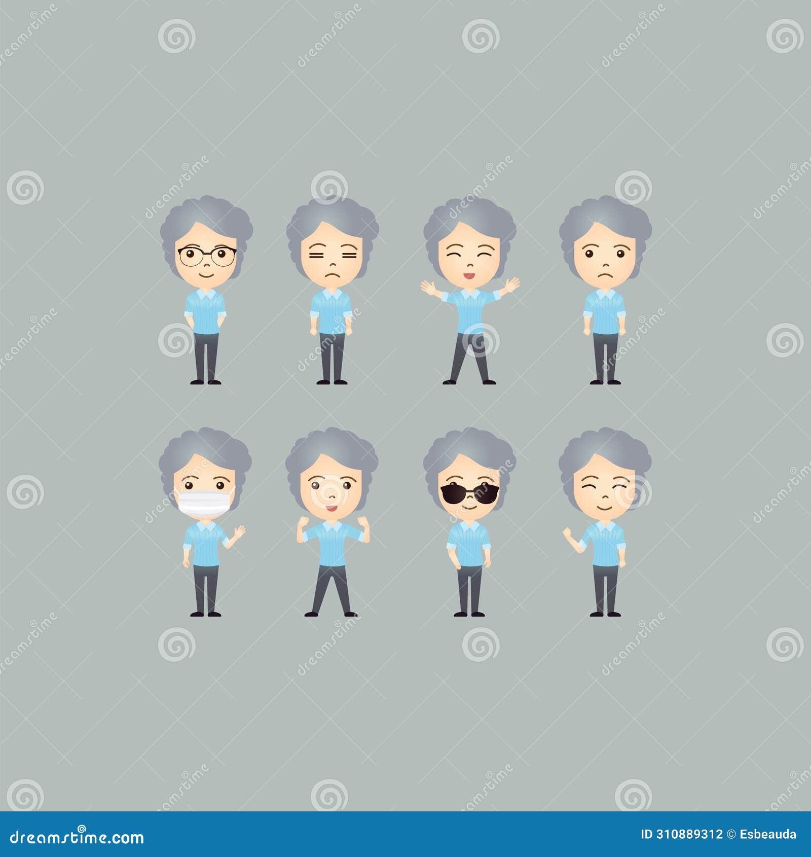 Cute Old Senior Cartoon Characters with Various Movements and Emotional ...